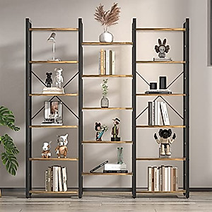 oneinmil Triple Wide 6-Shelf Bookcase Industrial Vintage Wood Style Large Open Bookshelves for Home&Office, Rustic Brown (6 Tier, Rustic Brown)