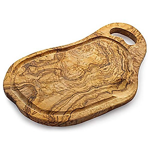 Forest Decor Olive Wood Cutting Board, Wooden Board with Juice Groove, Steak Board for Barbeque, Grilling Meat, Handcrafted Charcuterie Cheese Serving Board, Chopping and Carving Block, 16x6.5
