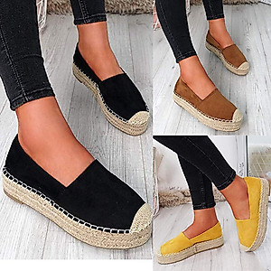 NEARTIME?Women's Platform Shoes, Fashion Grass Weaving Outdoor Slip On Round Toe Casual Flats Boat Shoes