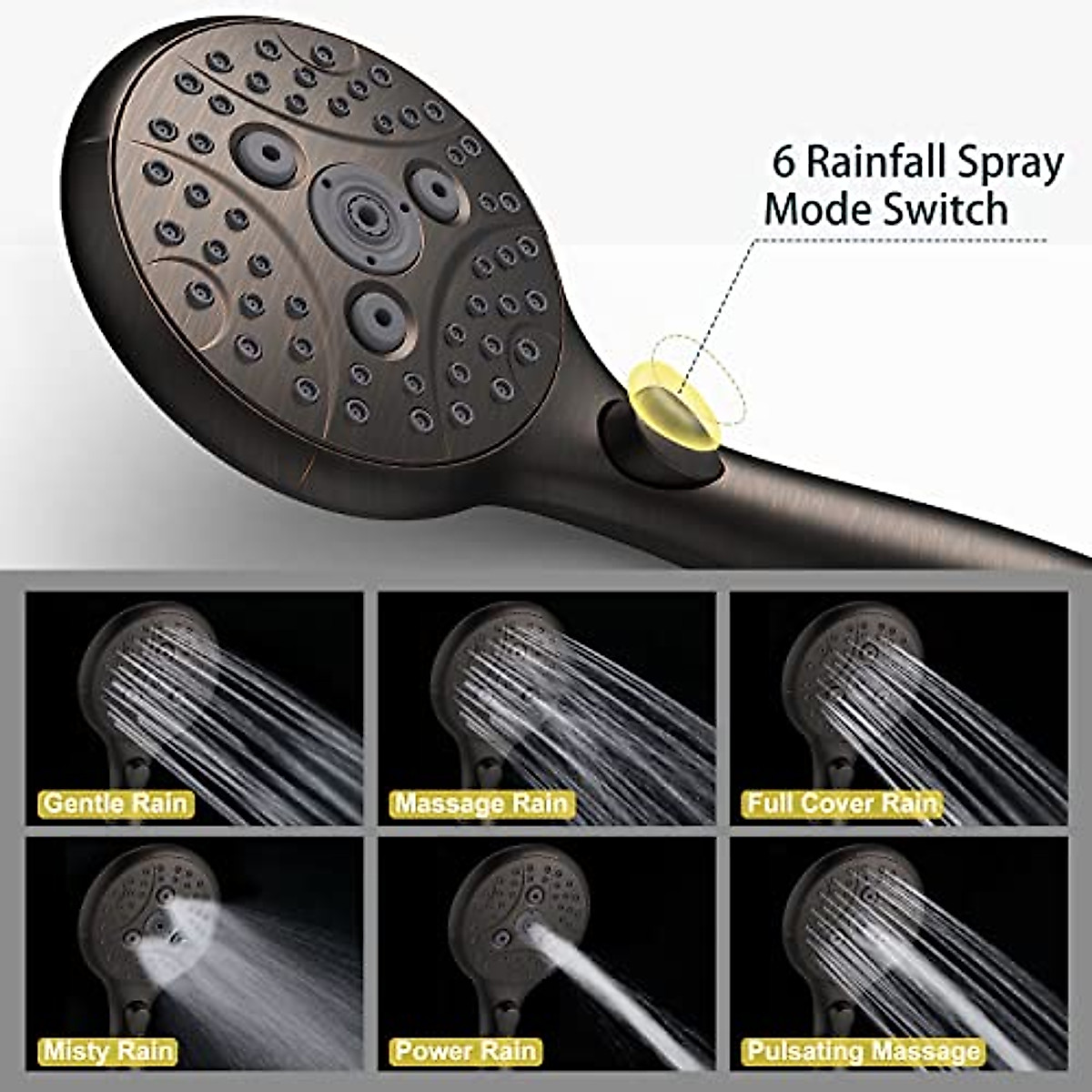 SunCleanse Shower Head, 7 Settings Hand held Shower with ON/OFF Pause Switch, Oil Rubbed Bronze High Pressure Shower Head with 71 inch Hose