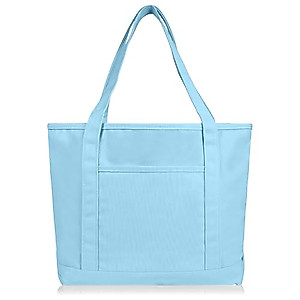 DALIX 20" Solid Color Cotton Canvas Shopping Tote Bag in Light Blue