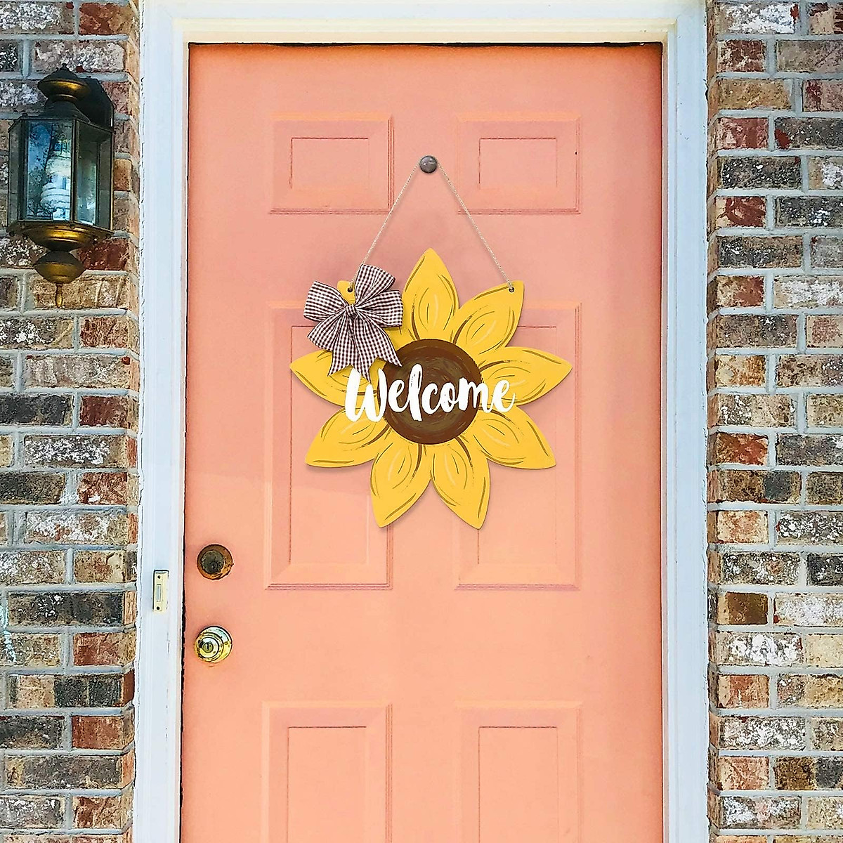 Sunflower Welcome Wood Door Hanger 12 Inch Large Wooden Flower Sign Inspirational Wall Porch Art Spring Summer Fall Front Door Wreath Hanging for Bedroom Living Room Indoor Outdoor Kitchen Home Decor