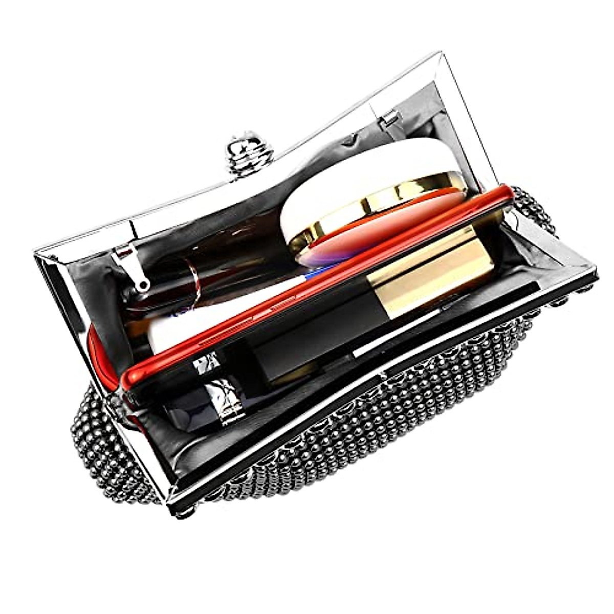 SelfTek Black Clutch Purses Evening Bag for Women, Sparkly Rhinestone Purses Crystal Bag with Short & Long Chain for Women Wedding Prom Party