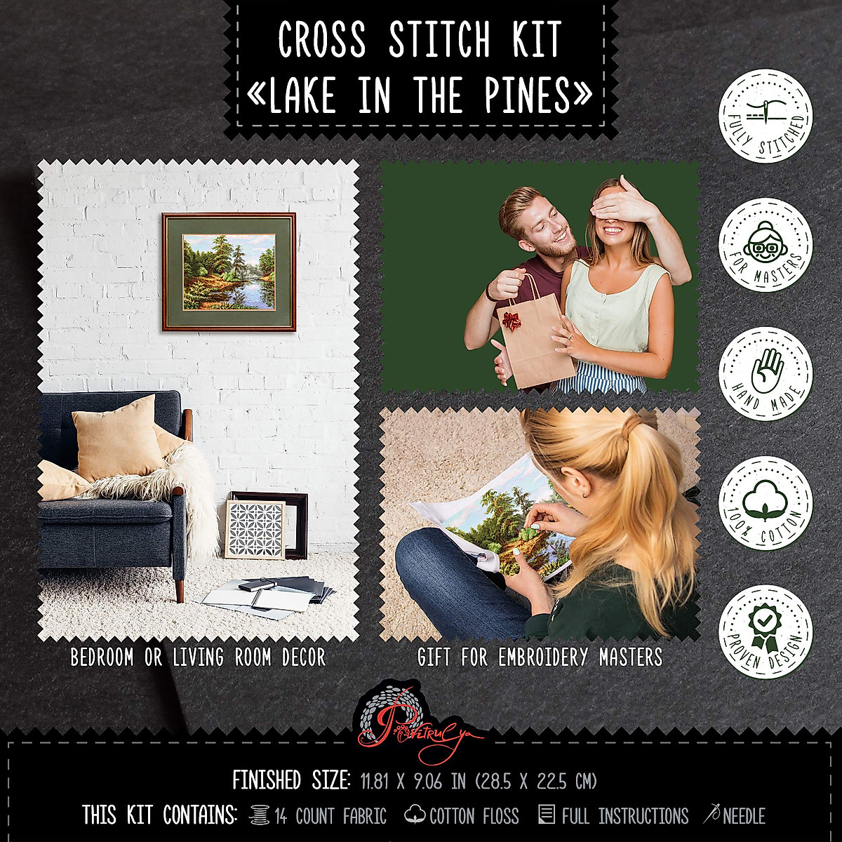 Povitrulya Lake Amid Pines - Counted Cross Stitch Kit with Forest Landscape Pattern