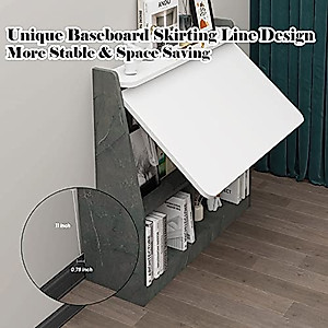 Pmnianhua Wall Mounted Folding Desk, 31'' Drop-Leaf Table,Drop Down Laptop Desk,Folding Wall Desk with Storage for Small Space Bedroom Living Room (Grey White)