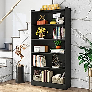 Tribesigns 72-inch Tall Bookcase, Modern 6-Tier Black Library Bookshelf with Storage Shelves, Large Open Bookcases Wood Display Shelving Unit for Bedroom Living Room Office, Floor-Standing (Black)