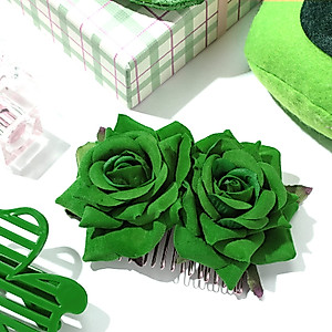 MTLEE 2 Pieces Green Rose Flower Hair Clip St. Patrick's Hair Accessories Irish Rose Hairpin St. Patrick's Day Hair Clip Comb for Girls Girlfriends Women St Patrick's Day Party Decorations