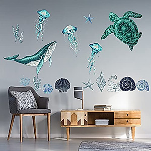 Art Ocean Wall Decals Ocean Stickers Under The Sea Wall Decals Nautical Beach Sea Turtle Seahorse Wall Sticker Removable Peel and Stick for Kids Baby Bedroom Living Room Bathroom Office