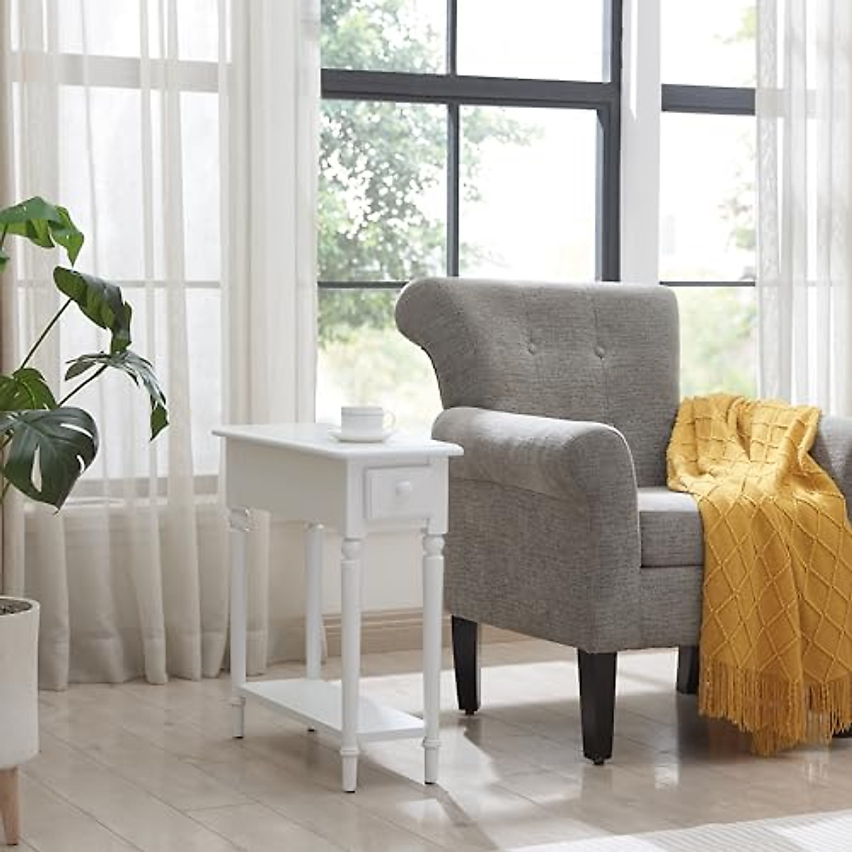 Coastal 10 in. Solid Wood Narrow Side Table with Drawer and Shelf, Pecan Brown – Leick Home, 20017-PC