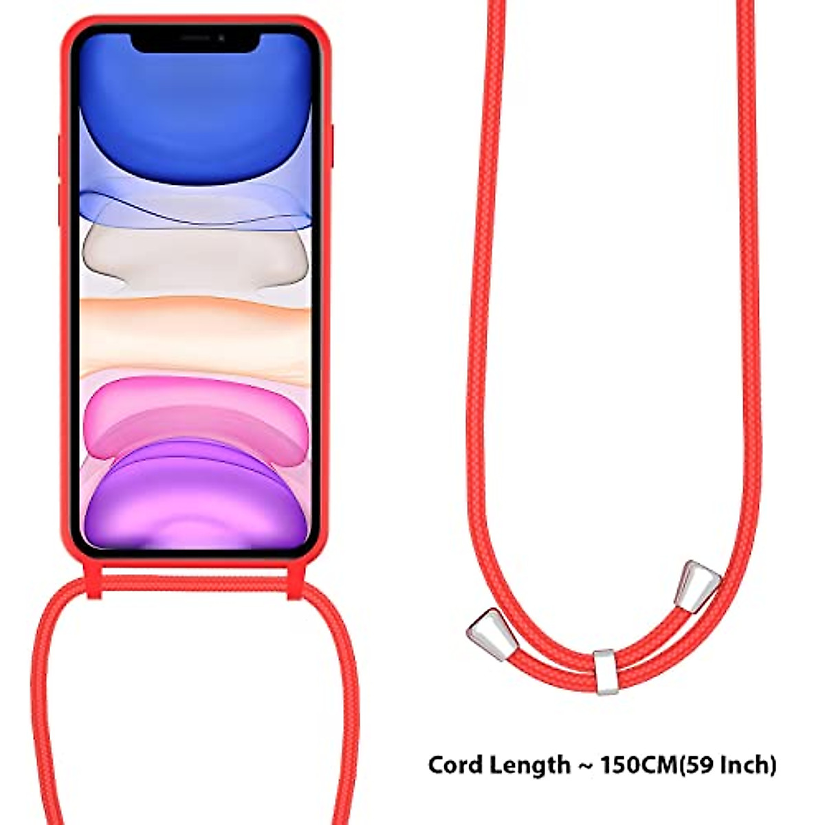 UEEBAI Crossbody Lanyard Phone case for iPhone 7 Plus/8 Plus, Silicone Phone Cover with Adjustable Necklace Strap Soft Belt Neck Cord Lanyard Shockproof Protective Case - Red