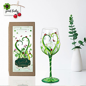 NymphFable Ladybug Wine Glass Hand Painted Wine Glass Personalised Ladybug Birthday Gift for Women, 15oz