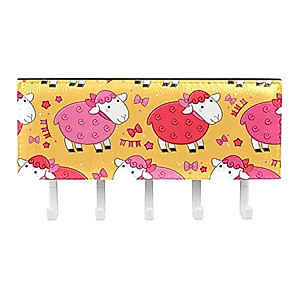 Cute Cartoon Lamb Pink Sheep Rack Organizer with 5 Hooks Wall Bathroom Kitchen Shelf Rack Multifunctional Storage Shelf