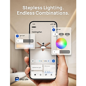 Dreo Smart Ceiling Fans with Lights, Low profile Ceiling Fan with Alexa/App, 52'' Dimmable Lighting & Color Tuning, RGB Ambient Light for Living Room, Game Room, Easy Installation, Quiet, Black
