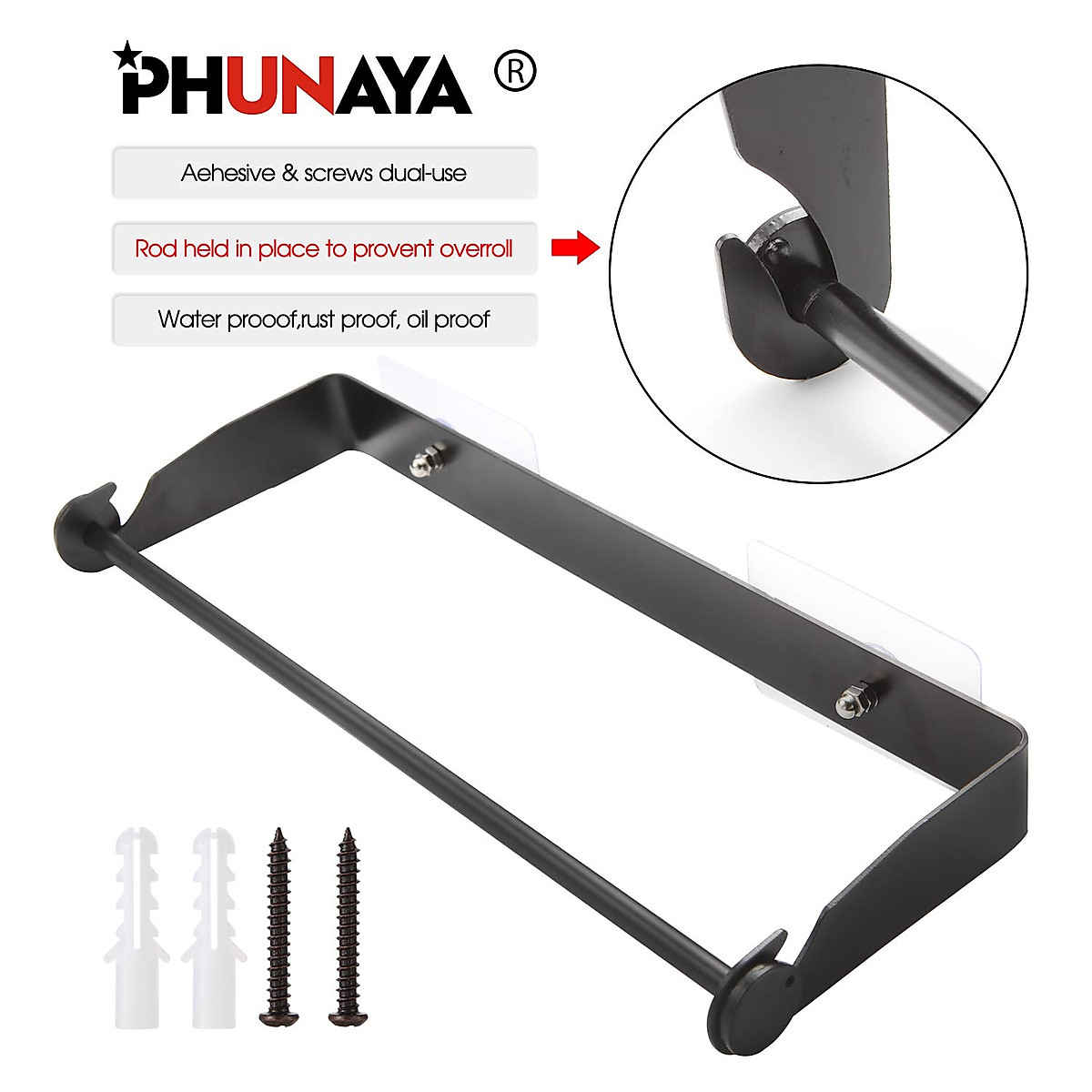 PHUNAYA Under Cabinet Paper Towel Holder Wall Mount for Home Kitchen,Stainless Steel for Large Rolls-Black