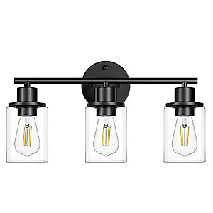 Licperron 3-Light Bathroom Wall Light Fixtures, Black Vanity Light with Clear Glass Shade, Modern Bathroom Vanity Light Over Mirror, Farmhouse Wall Sconces Lighting for Bedroom Hallway Living Room
