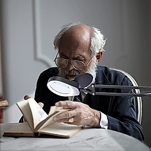 YOCTOSUN Magnifying Desk Lamp with Clamp, 5X Real Glass Lens, 3 Color Modes Stepless Dimmable, Adjustable Arm Magnifying Glass with Light and Stand for Reading, Painting, Sewing & Crafts