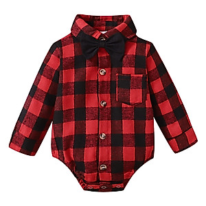 ROMPERINBOX Infant Flannel Buffalo Plaid Baby Shirt Short Long Sleeve Button Down Cardigan Boy Girl Outfit Bodysuit (Black Red Plaid Long Sleeve Shirt, 18-24 Months)