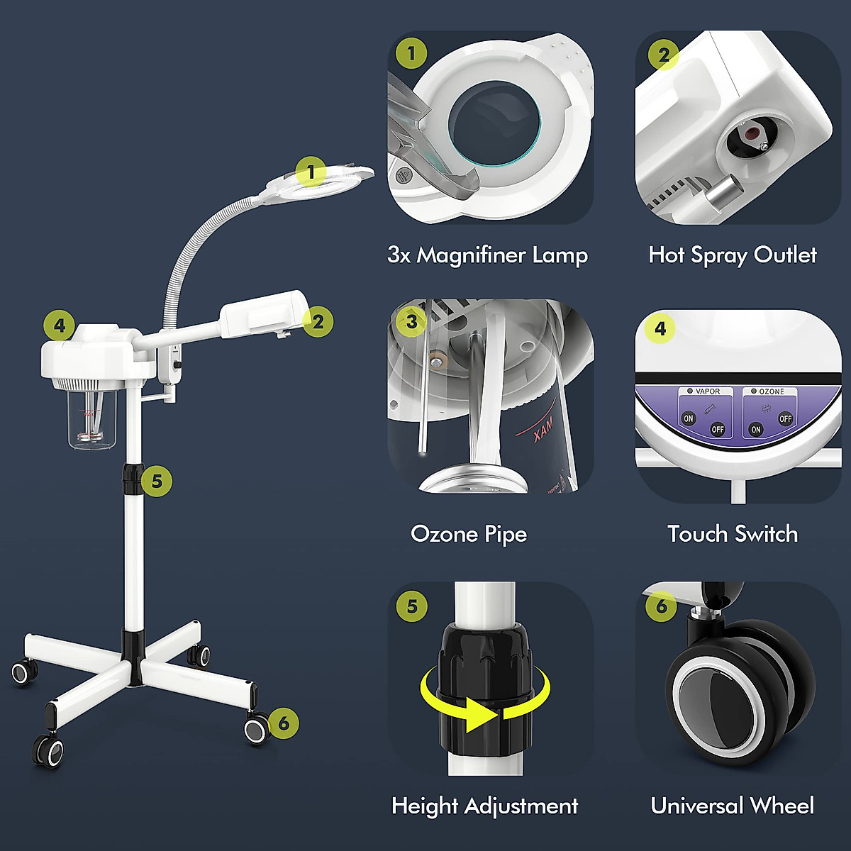 KINGSTEAM Professional Facial Steamer & Magnifying Lamp 2-in-1 Strong Steam Face Steamer with 3X Magnifying Lamp for Salon, Spa, Estheticians, Ozone Steamer for Flawless Skin