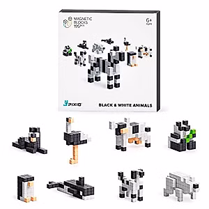 PIXIO Magnetic Building Blocks - Black & White Animals Story Series - Magnetic Blocks Building Toys - Boys Toys Age 6-8 - Magnetic Toys 6-7 Year Old Boys - 195 pcs
