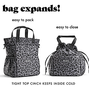 Fit & Fresh Lunch Bag For Women, Insulated Womens Lunch Bag For Work, Stain-Resistant Large Lunch Box For Women With Containers, Cinch Closure Cromwell Bag, Black Cheetah