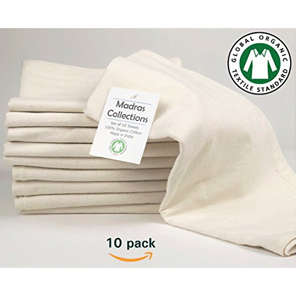 10 Pack Flour Sack Dish Towels, Certified Organic Cotton, Flour Sack Towels, Highly Absorbent, Tea Towels for Embroidery, Kitchen Dish Towels,28x28 Inches (Ivory) Flour Sack Towels