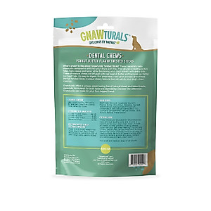 Gnawturals Dental Chews Twisted Sticks | for Medium Dogs | Natural Scrubbing Action to Fight Plaque and Tartar While Refreshing Your Dog's Breath (5 Sticks, Peanut Butter)