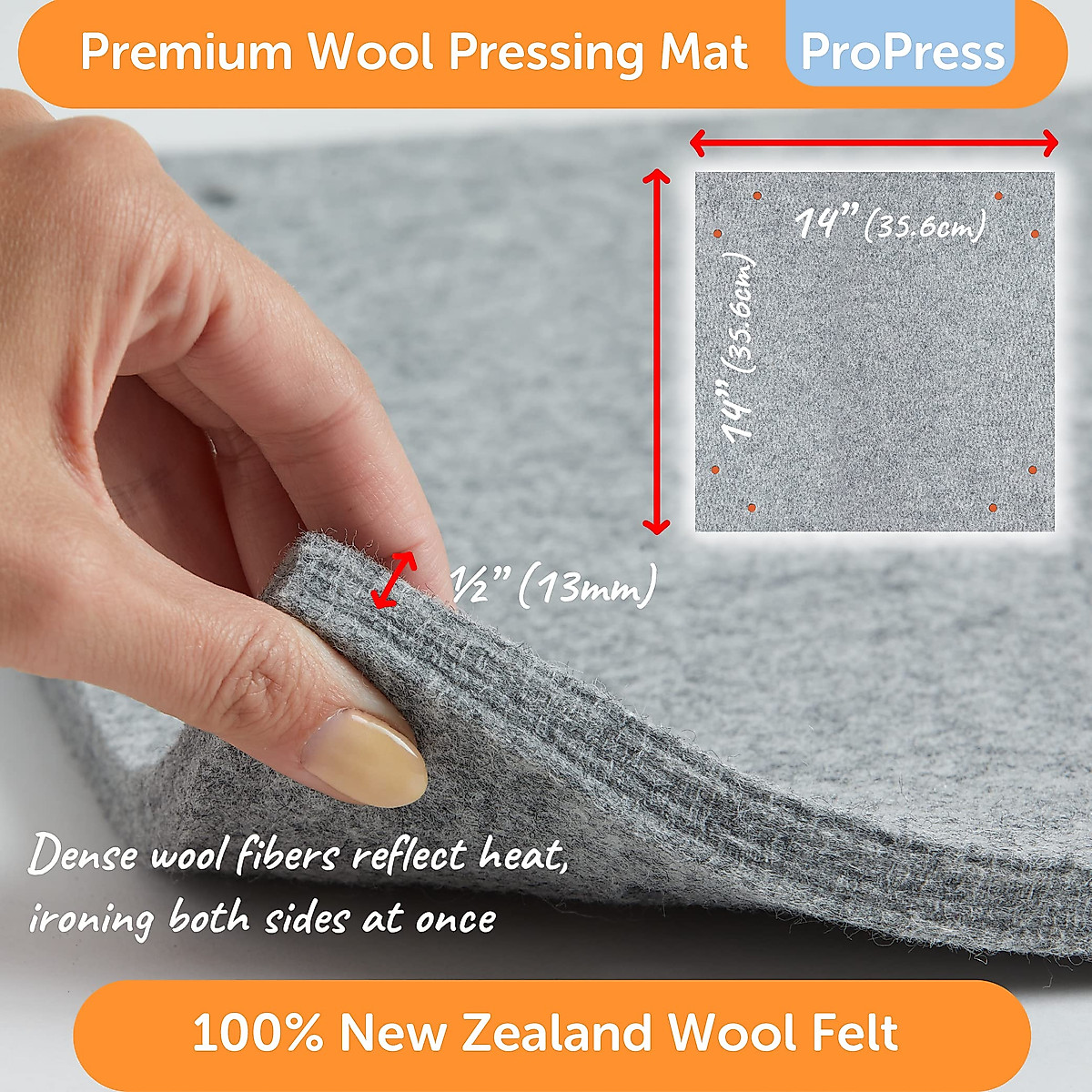 Oliso Multi-Mat Felt Pressing pad - 100% New Zealand Wool, Ideal for Quilting and Sewing - 14”x 14” ½” Thick [Packaging May Vary]