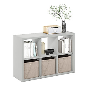 Furinno Cubicle Open Back Decorative Cube Storage Organizer, 6-Cube, Light Grey
