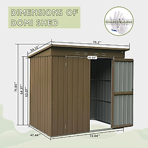 GLANZEND 6x4 FT Outdoor Metal Storage Shed, Storage Tool Sheds Tool Sheds with Lockable Double Door, Waterproof Steel Storage House for Bike, Garden, Backyard, Lawn, Brown