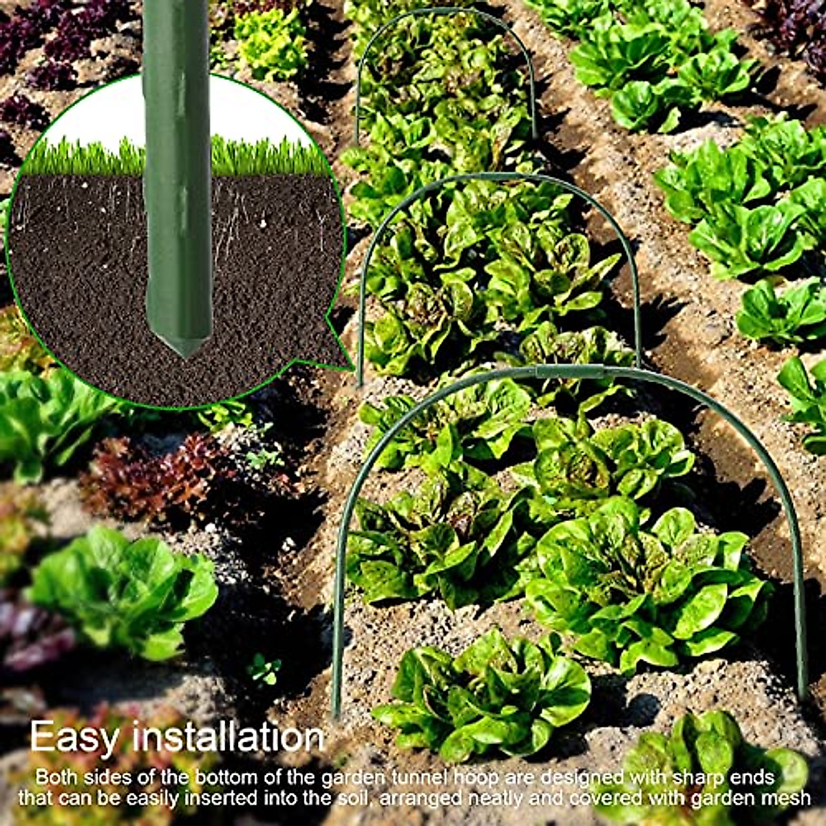 MISNODE 6PCS Greenhouse Hoops, 35.5 x 20.5 Inch Plant Support Garden Stakes, Rustproof Steel Tall Plant Grow Tunnel Hoop with Detachable Stakes for Garden Fabric Netting Raised Beds