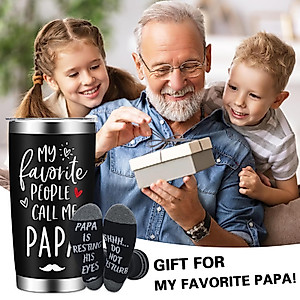 Papa Christmas Gifts from Grandkids Granddaughter Grandson Grandpa Birthday Gifts Idea for Granddad Grandfather Best Papa Ever Gifts for Father's Day Gift My Favorite Papa Tumbler + Socks (20oz Black)