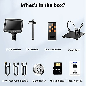 TOMLOV DM03 7" HDMI LCD Digital Microscope 1200X [Larger View & Larger Workspace] 1080P HD Screen Coin Microscope for Adult/Kids USB Soldering Microscope with Light Compatible with TV/Windows/MacOS