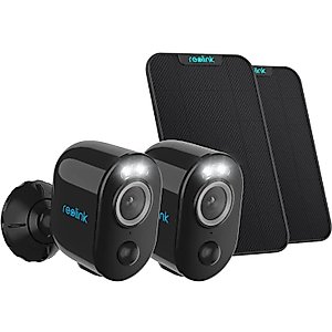 REOLINK Security Camera Wireless Outdoor, 5MP Night Vision with Spotlight, 2.4/5Ghz Dual-Band WiFi, Wire-Free Battery Solar Powered, Argus 3 Pro with Solar Panel (Black) 2 Pack