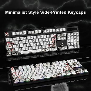 JSJT PBT Japanese Keycaps-Side Printed Keycap Set,Double Shot Shine Through Custom Keycaps,Plum Blossom Key Caps 135 Keys Cherry Profile Keycaps for Cherry MX Switchs Mechanical Keycboards