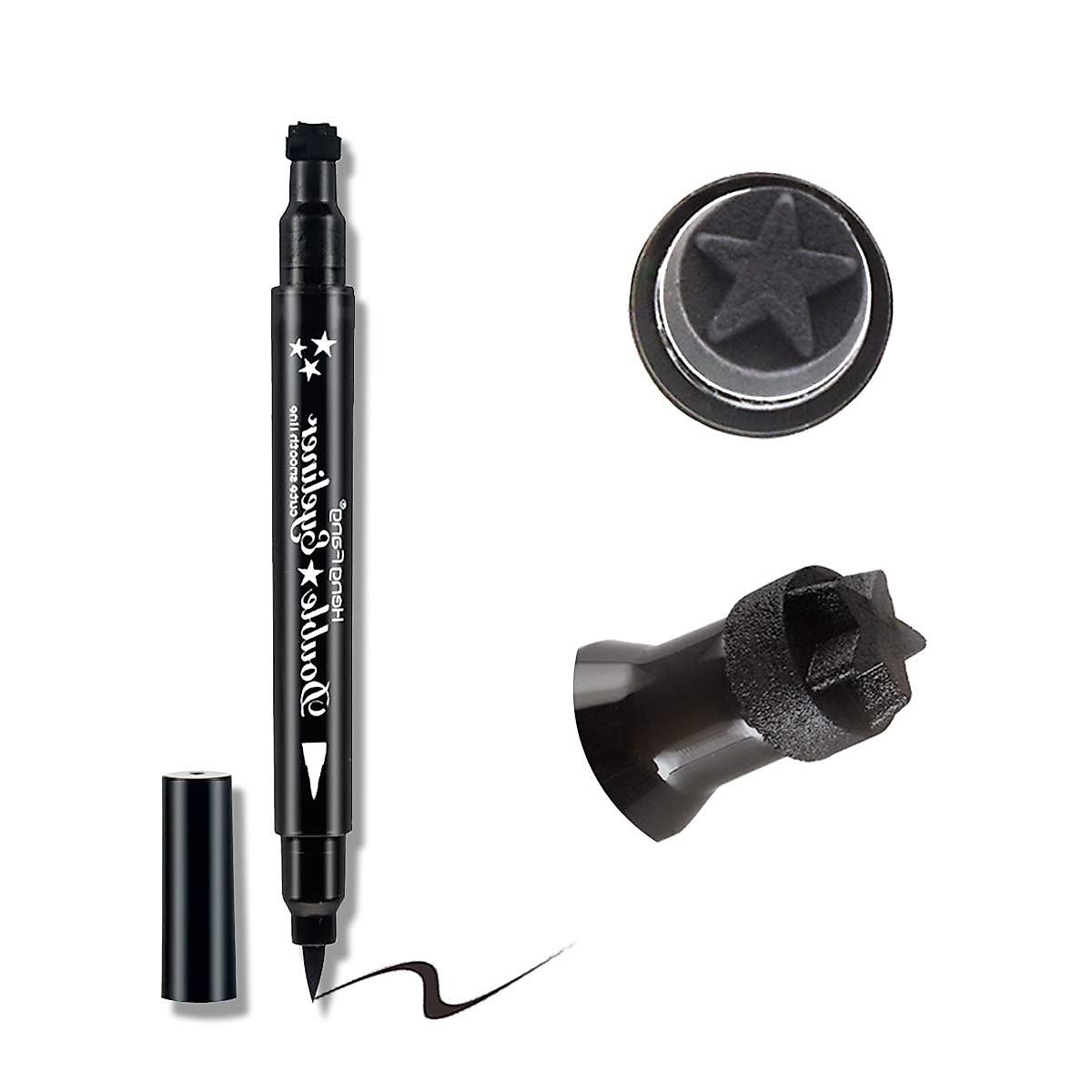 LAMUSELAND Eyeliner Stamp Wingliner, Waterproof Smudgeproof Liquid Eye Liner Gel Pen Set, Long Lasting Heart Black Thin Double Ended Pencil Makeup Tools for Women (A Star)