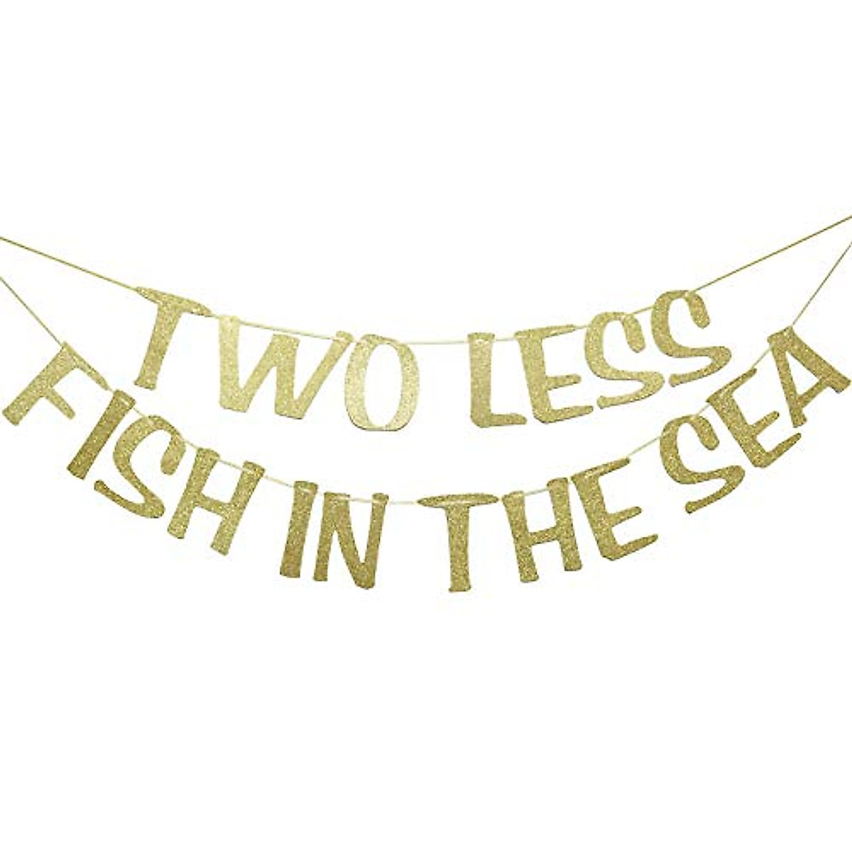 Qttier Two Less Fish in The Sea Banner Sign Garland Gold Glitter for Engagement Bridal Shower Wedding Bachelorette Decorations Nautical Theme Decor Photo Booth Props
