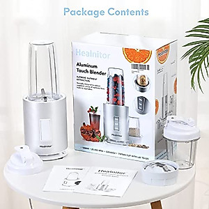 1200W Aluminum 3-Speed Juicer for Shakes and Smoothies, Healnitor Large Size Mixer with Blending and Juicing for Kitchen, Silver