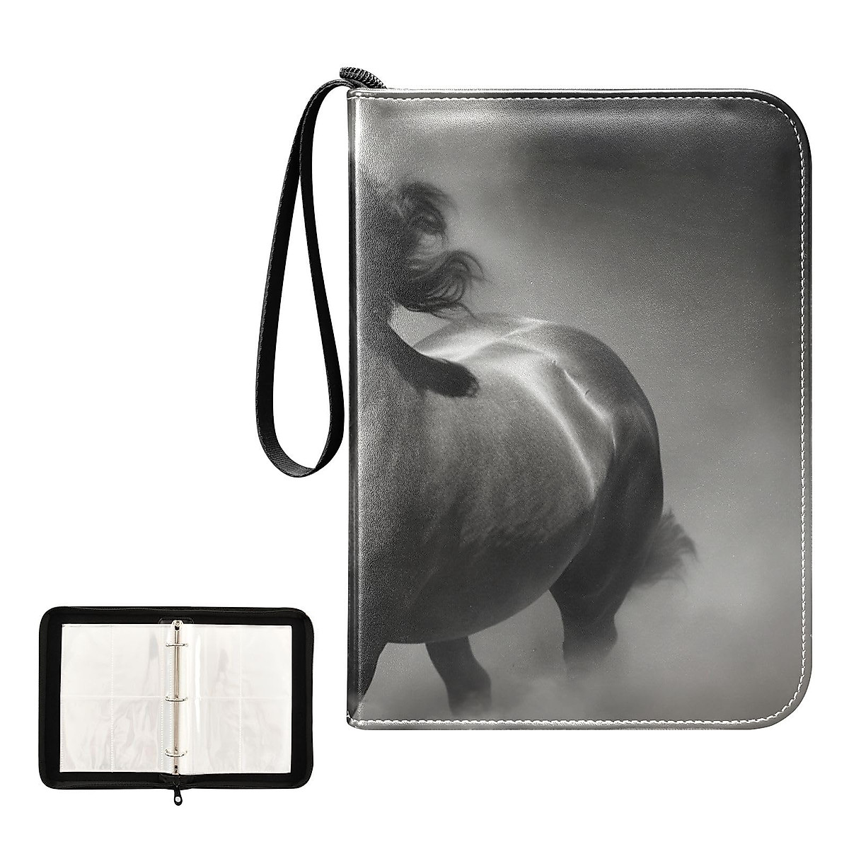 PYBUG Horse Trading Card Binder with Nylon Strap 4-Pocket Waterproof PU Leather Card Collection Binder for 400 Cards Sturdy Card Holder Folders for Game Cards,Sports Cards