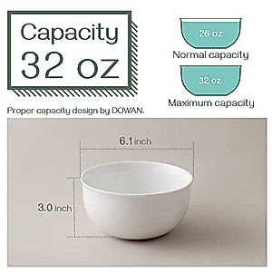 DOWAN Ceramic Soup Bowls, 32 Ounces Cereal Bowl Set for 6, Porcelain Salad Bowls for Kitchen, White Bowls for Cereal Soup Ramen Pasta Salad Oatmeal, Dishwasher and Microwave Safe