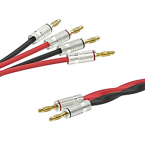ChromaLeaf Canare 4S11 Bi-Wire Professional Audio Speaker Cable | 2 Bananas to 4 Bananas | Black Techflex | Premium Gold Plated Banana Plugs | 8 Feet | Assembled in The USA