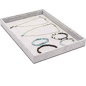 Juvale Grey Velvet Stackable Jewelry Organizer Tray for Necklaces, Rings, Display for Pendants, Earring Storage (13.8 x 9.5 in)