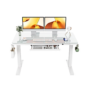 ErGear Dual Motor Electric Standing Desk with Drawers,48x24 Inch Whole-Piece Glass Desktop Quick Install,Height Adjustable Stand up Sit Stand Home Office Ergonomic Workstation with USB Charging Ports
