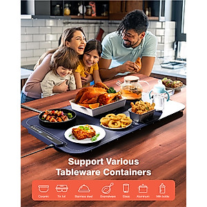 Electric Warming Tray, iTRUSOU Silicone Warming Mat for Food with 7 Level Temp, Switchable Celsius/Fahrenheit, 1-8Hr Auto Shut-Off, Upgrade Strap Keep Food Warm at Buffet, Party, Sabbath, Daily Use