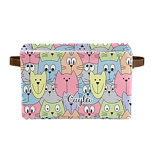 Colorful Cats Personalized Storage Bins Basket Cubic Organizer with Durable Handle for Shelves Wardrobe Nursery Toy 1 Pack