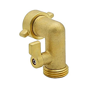 HYDRO MASTER Heavy Duty Brass Shut Off Valve,Garden Hose Elbow Connector,3/4" FHT x 3/4" MHT (90)