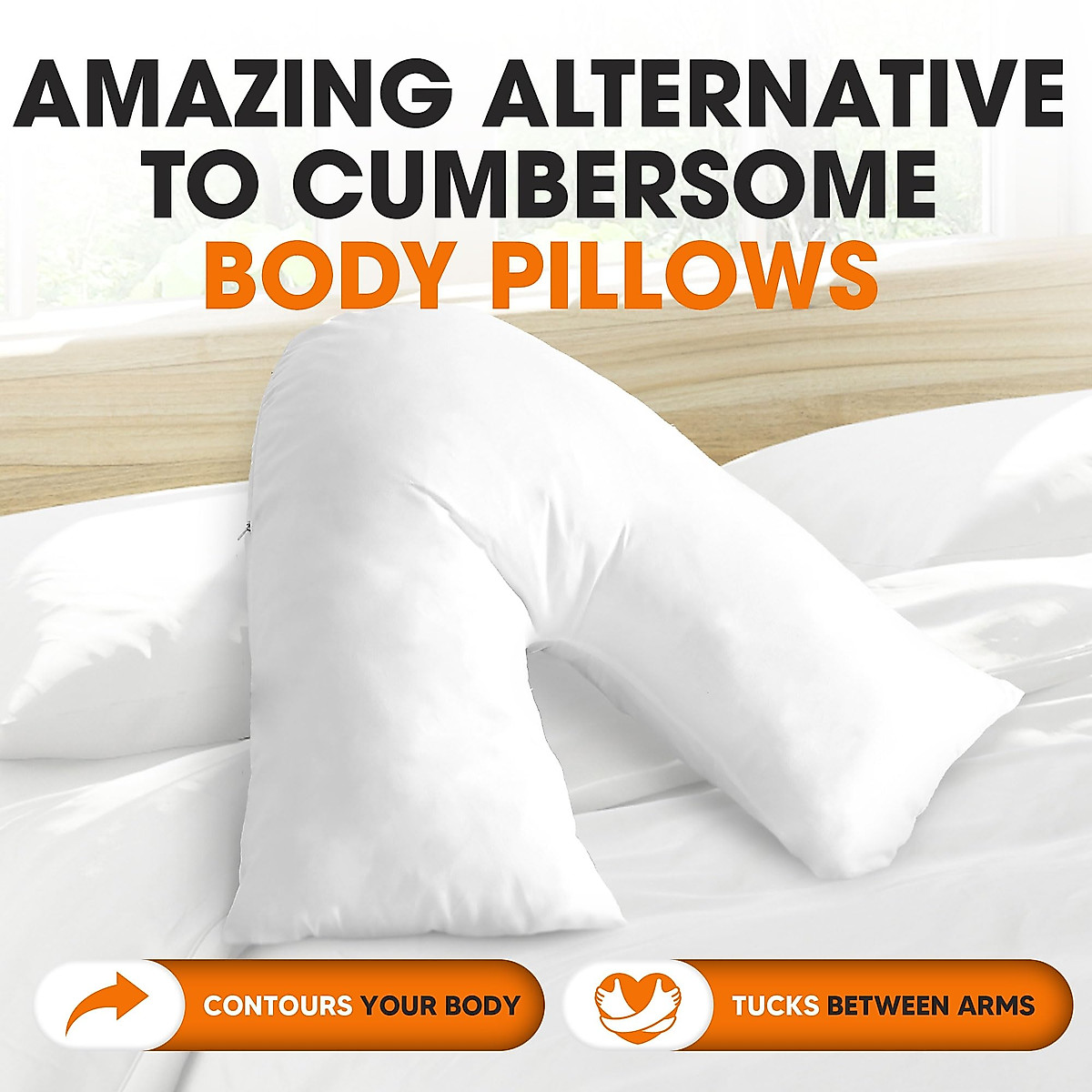 Cheer Collection Oversized V Shaped Pillow, L Shaped Pillow for Neck and Shoulder Support, Side Pillow for Sleeping on Side, Pregnancy Pillow, Curved Pillow, Includes Pillow Cover