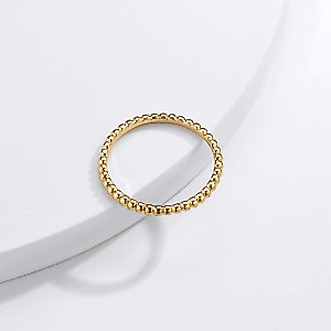 Valloey Rover 14K Gold Thin Beaded Rings, Full Bead Sterling Twisted Rope Wedding Band Stacking Ring for Women