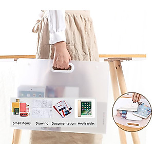 2 Pcs Plastic Art Portfolio,Arts Storage Case A3 Poster Storage Bag with Handle,Waterproof Fold Edge Folder for Artwork,Frosted Large Poster Storage Containers for Drawing Sketch Photography Poste-Black