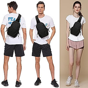 Small Black Sling Crossbody Backpack Shoulder Bag for Men Women, Waterproof Lightweight One Strap Backpack Sling Bag Backpack for Hiking Walking Biking Travel Cycling USB Charger Port-Nylon