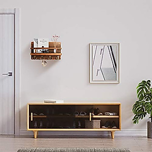 Key Holder for Wall Wooden Mail Holder for Wall Rustic Key Hanger for Wall Key Rack with 4 Double Key Hooks and A Floating Shelf Home Decor Mail Organizer Wall Mount for Entryway - All Solid Pine Wood